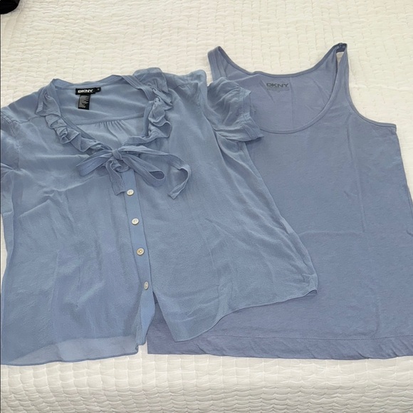 Dkny | Tops | Dkny Dusty Blue Silk Cotton Twin Set Blouse Tank | Poshmark